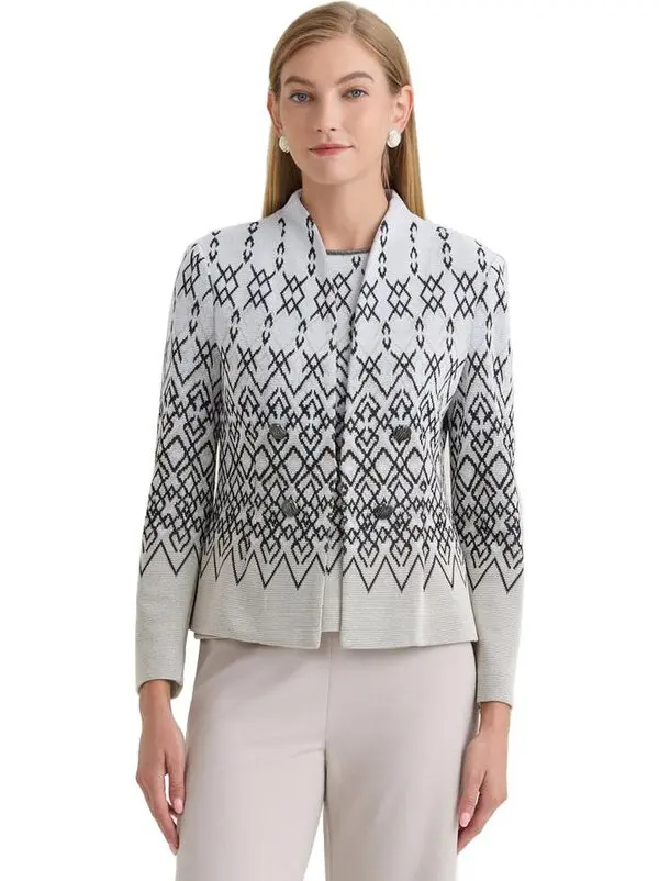 Ming Wang Tailored Diamond Jacquard Knit Jacket - Limestone/black/white