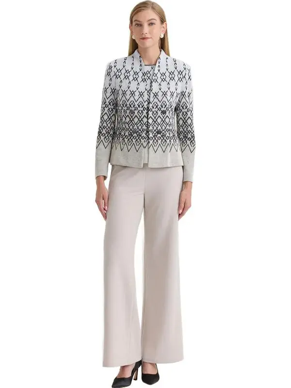 Ming Wang Tailored Diamond Jacquard Knit Jacket - Limestone/black/white