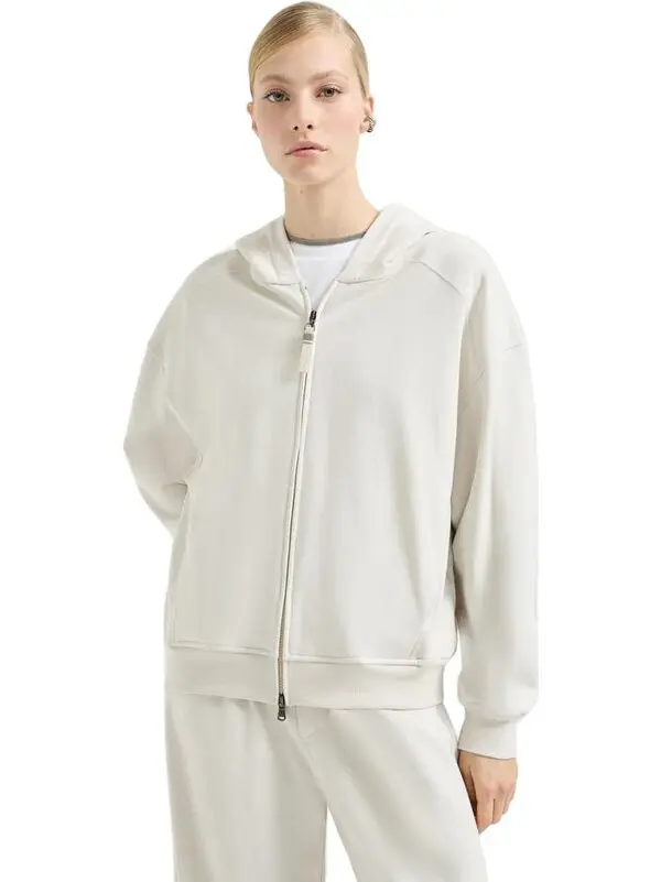 Brunello Cucinelli Smooth Cotton French Terry Zip-up Hoodie - Milk
