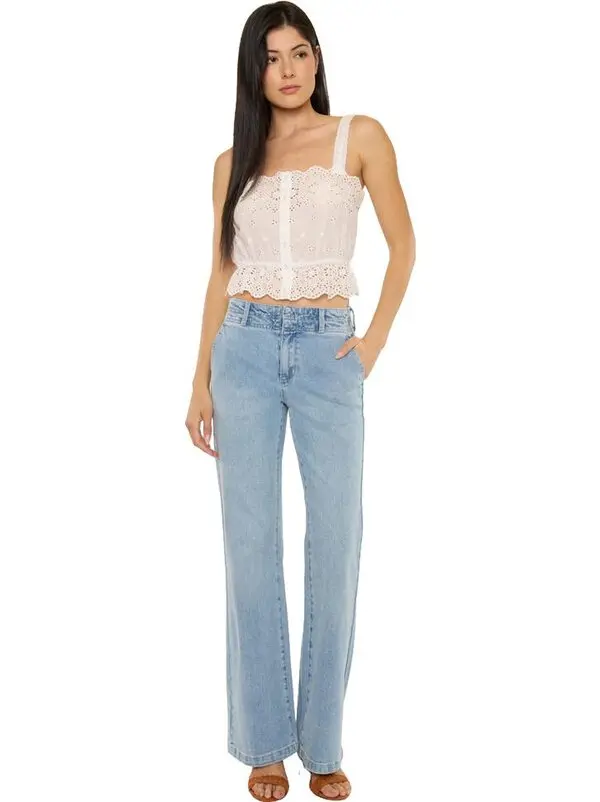 KANCAN Islan High Rise Wide Leg Flare Jeans - Medium Light Wash
