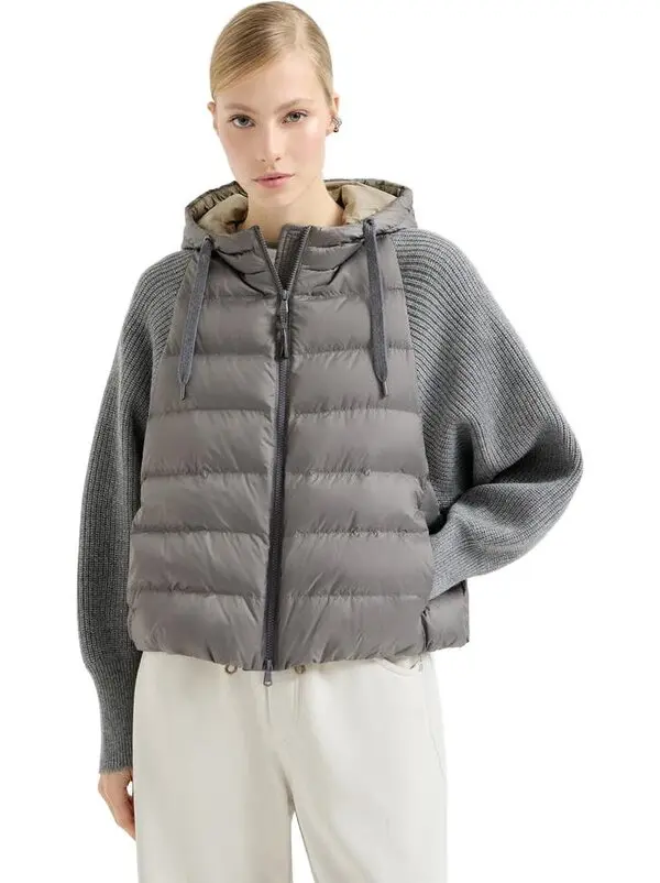 Brunello Cucinelli Nylon Hooded Down Jacket - Grey