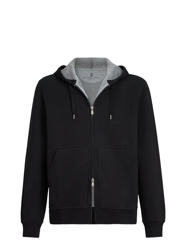 Brunello Cucinelli Double Cloth Zip Up Sweatshirt - Black