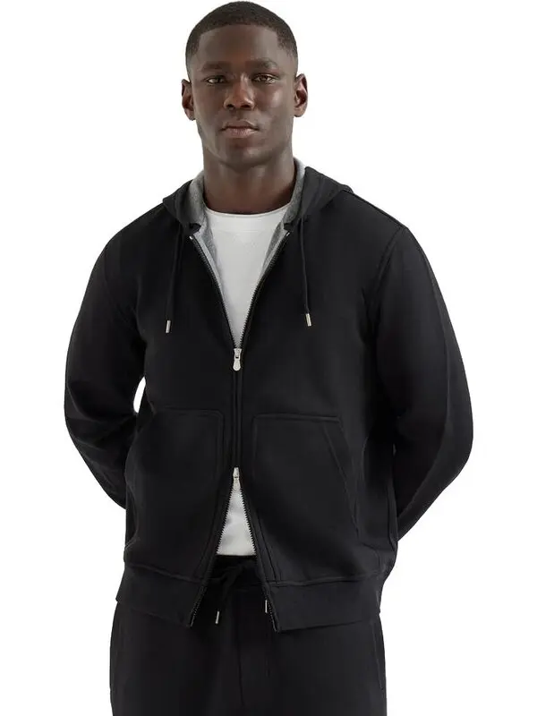 Brunello Cucinelli Double Cloth Zip Up Sweatshirt - Black