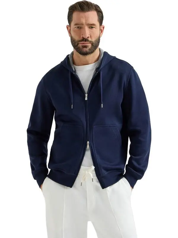 Brunello Cucinelli Double Cloth Zip Up Sweatshirt - Cobalt