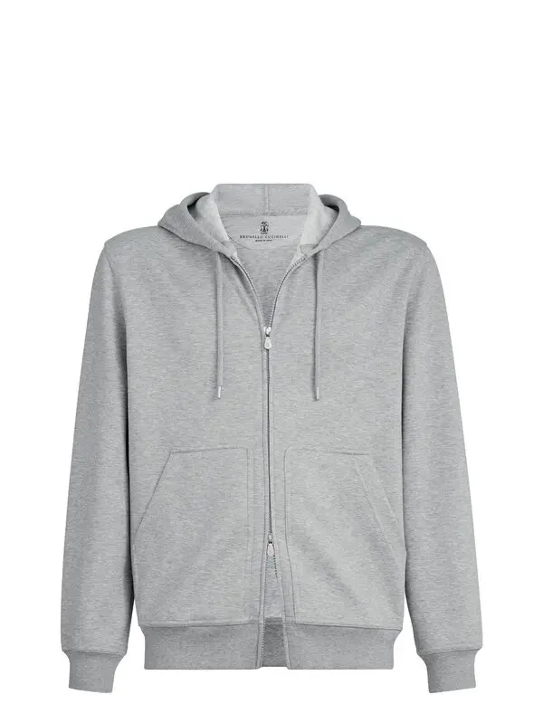 Brunello Cucinelli Double Cloth Zip Up Sweatshirt - Medium Grey