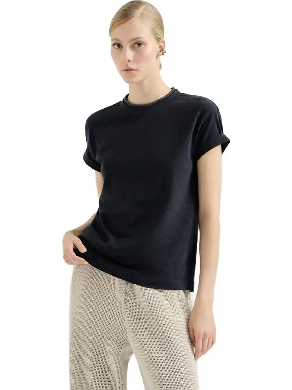 Brunello Cucinelli T-shirt With Monili Decoration - Anthracite