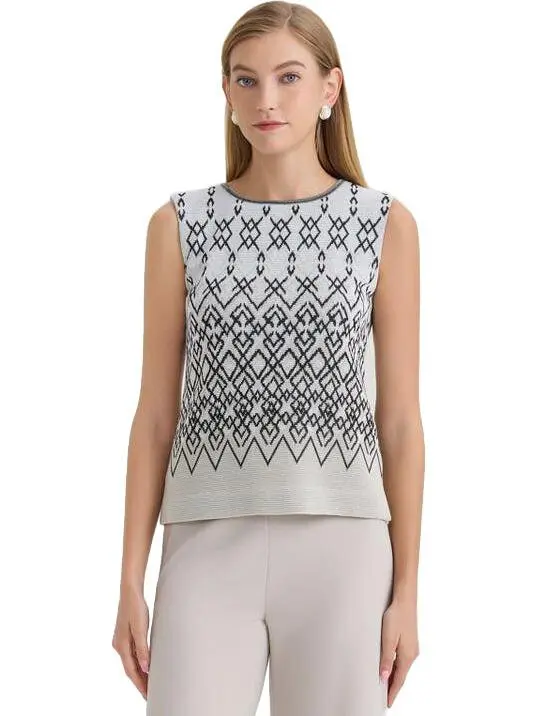 Ming Wang Diamond Jacquard Knit Tank - Limestone/black/white