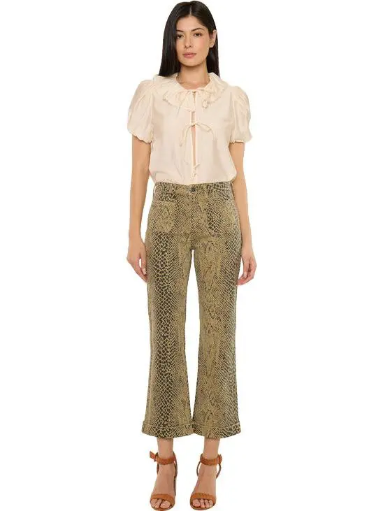 KANCAN Natalie High Rise Crop Flare Jeans - Python Print