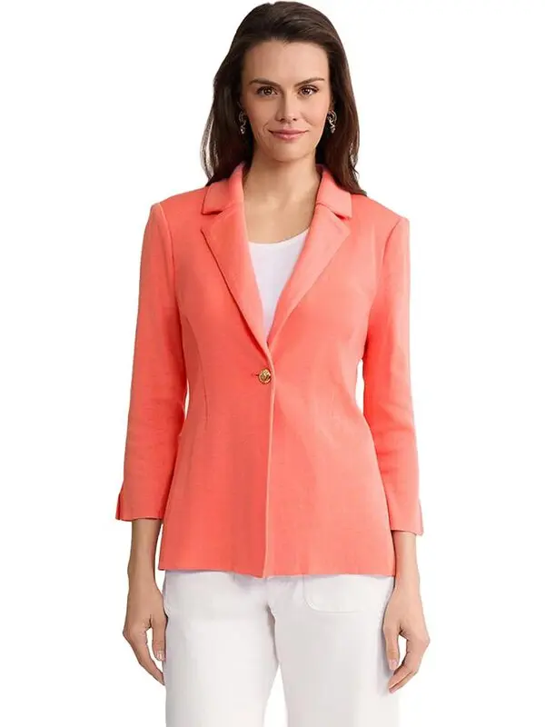 Ming Wang Tailored Single Button Knit Jacket - Plumeria
