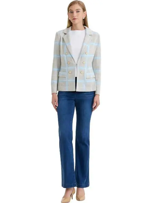 Ming Wang Plaid Knit Blazer - Limestone/serene/white