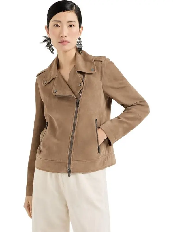 Brunello Cucinelli Suede Biker Jacket - Hazelnut