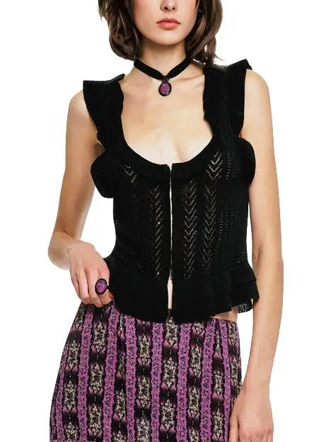 Anna Sui Victorian Pointelle Knitwear Camisole - Black