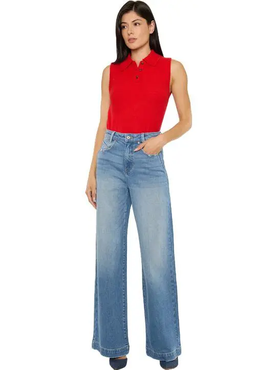 KANCAN Becca Ultra High Rise Wide Leg Trousers - Medium Dark