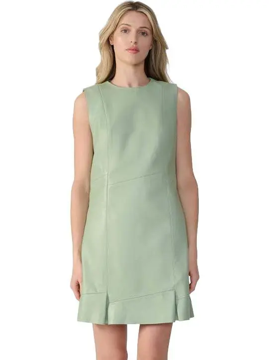 FURNIQ UK Selene Leather Mini Dress - Light Green