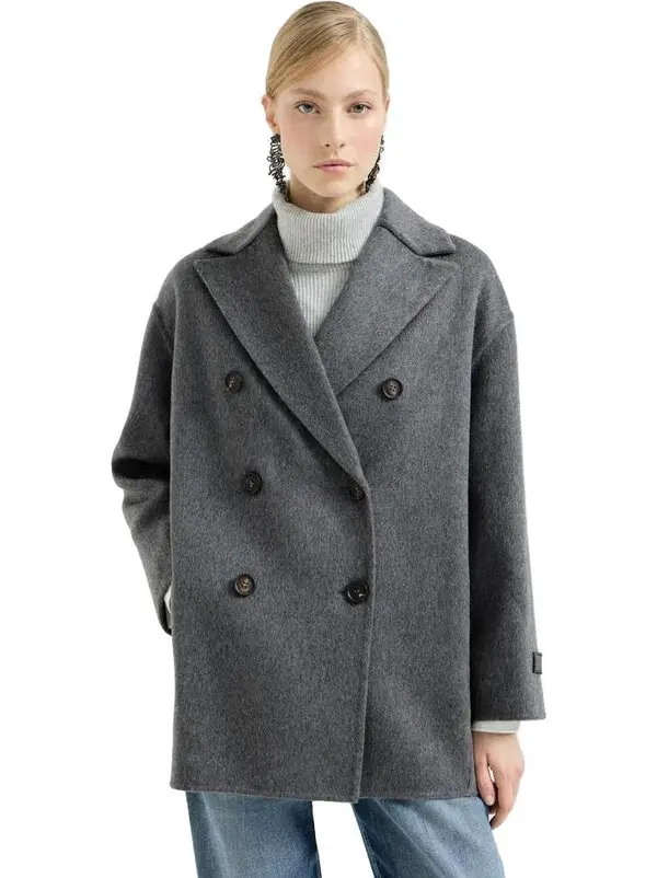 Brunello Cucinelli Cashmere Double Beaver Cloth Pea Coat - Anthracite