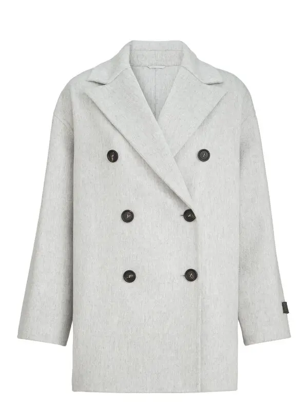 Brunello Cucinelli Cashmere Double Beaver Cloth Pea Coat - Light Grey