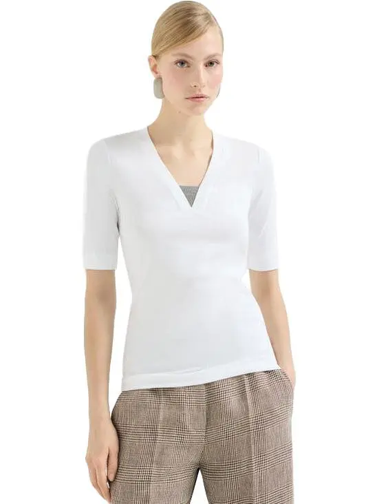 Brunello Cucinelli Ribbed Jersey T-shirt - White