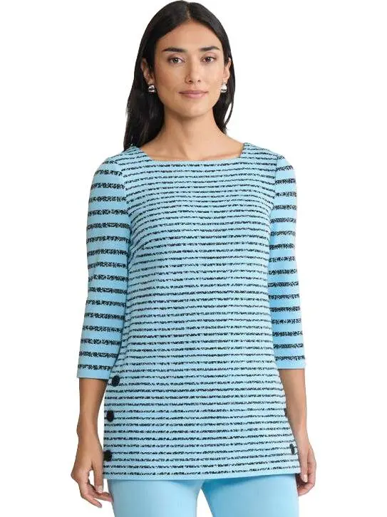 Ming Wang Horizontal Stripe Knit Tunic - Serene/black