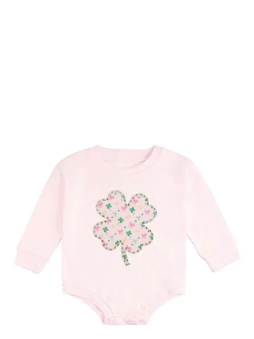 SWEET WINK Ditsy Shamrock Patch Romper - Ballet Pink