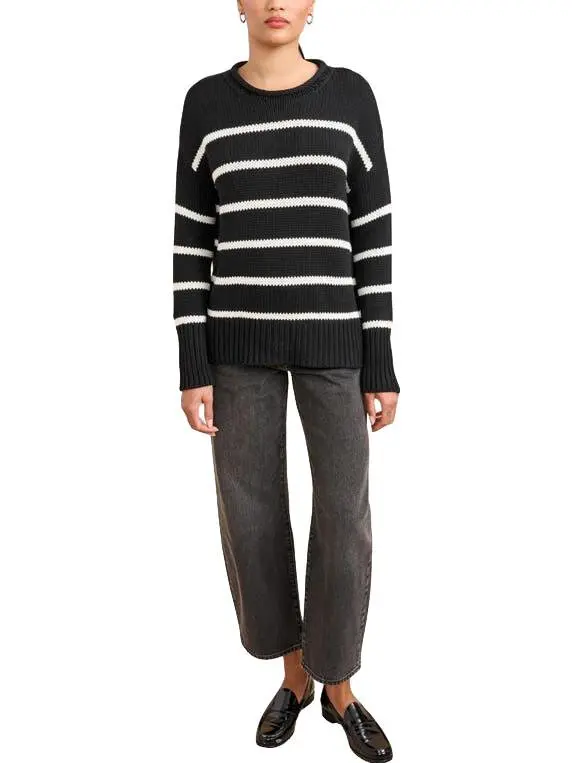 LA LIGNE Marina Striped Cotton Sweater - Black/cream
