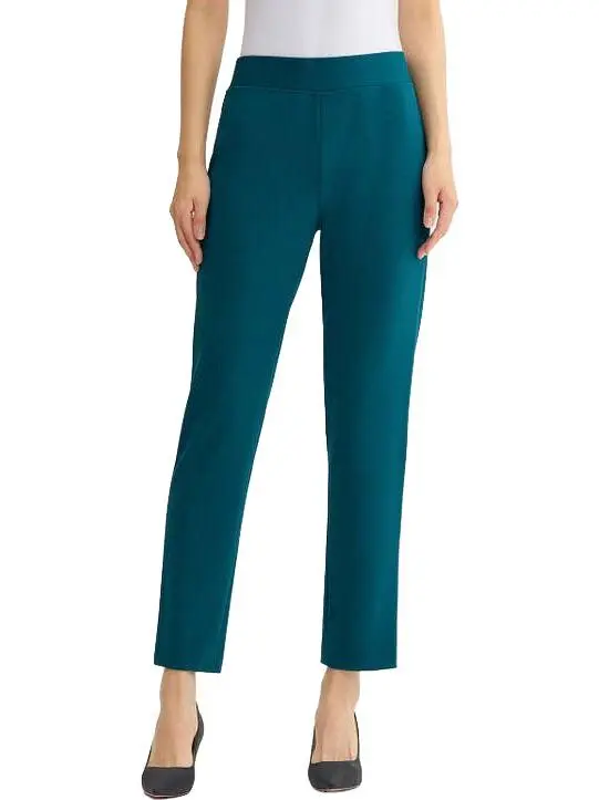 Ming Wang Stretch Deco Crepe Straight Leg Ankle Length Pants - Deep Teal
