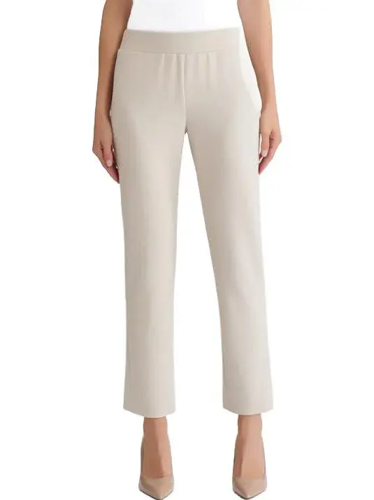Ming Wang Stretch Deco Crepe Straight-leg Pants - Limestone