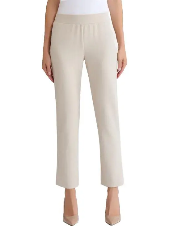 Ming Wang Stretch Deco Crepe Straight-leg Pants - Limestone