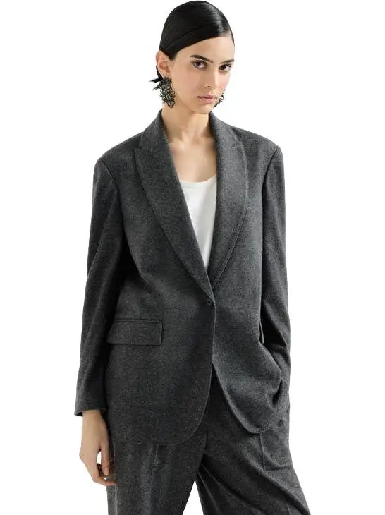 Brunello Cucinelli Cashmere Jersey Blazer With Monili - Anthracite