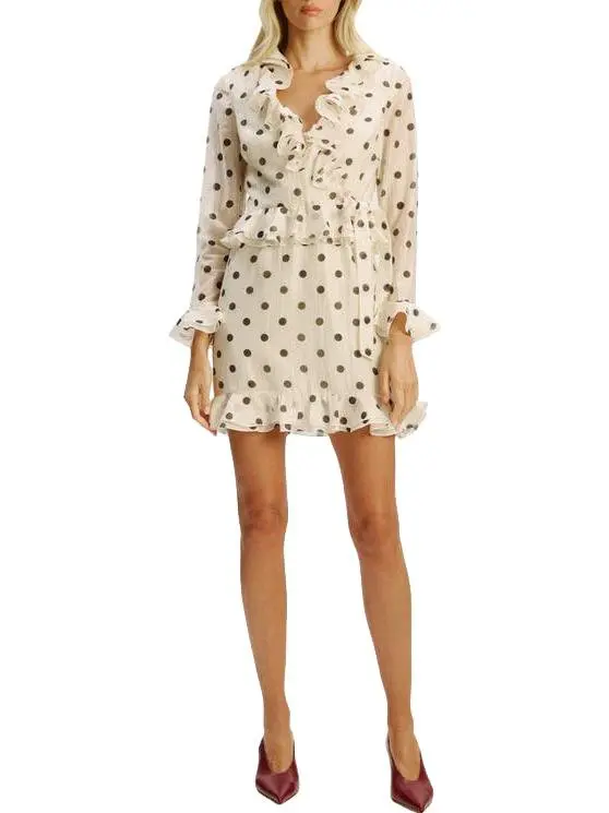 Bardot Polka Dot Frill Mini Dress - Ivory Spot
