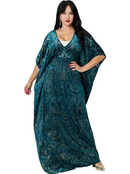 Unique Vintage Burton Caftan Dress - Teal Jacquard