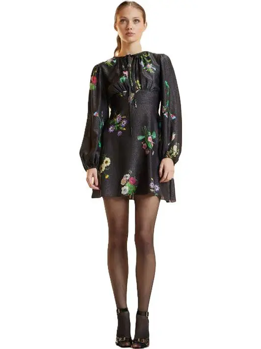 Cynthia Rowley Printed Lurex Mini Dress - Black Floral