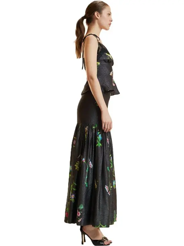 Cynthia Rowley Printed Lurex Midi Skirt - Black Floral
