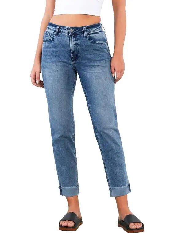 HINT OF BLU Raw Hem High-waist Slim Boyfriend Jeans - Vera Blue