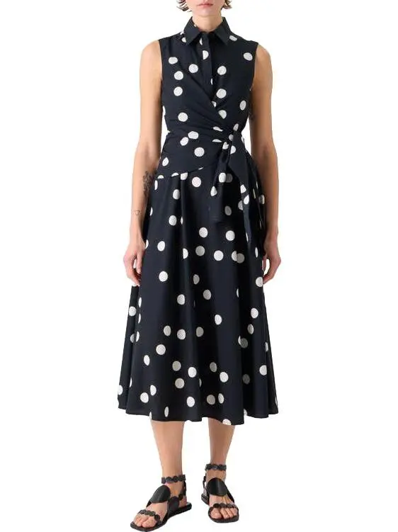 Akris Polka Dot Cotton Poplin Faux Wrap Shirt Dress - Black-cream