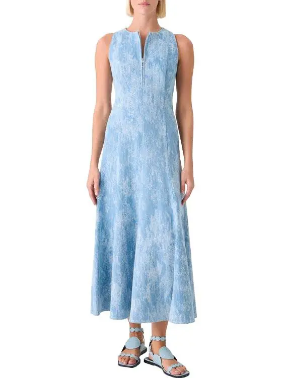 Akris Cotton Jacquard Fit & Flare Midi Dress - Sky Blue Denim