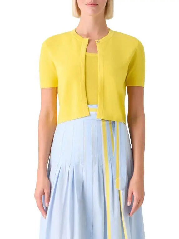Akris Short Sleeve Cropped Cardigan - Lemon Zing