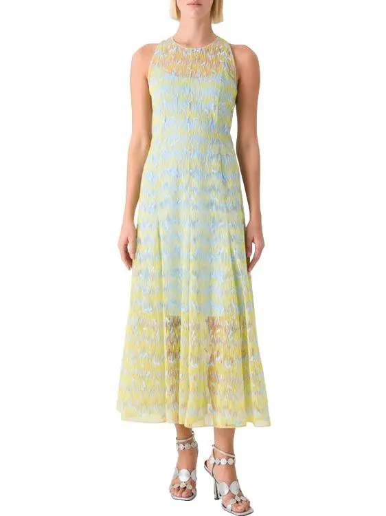 Akris Scribble Embroidered Tulle Dress - Lemon Zing-sky Blue