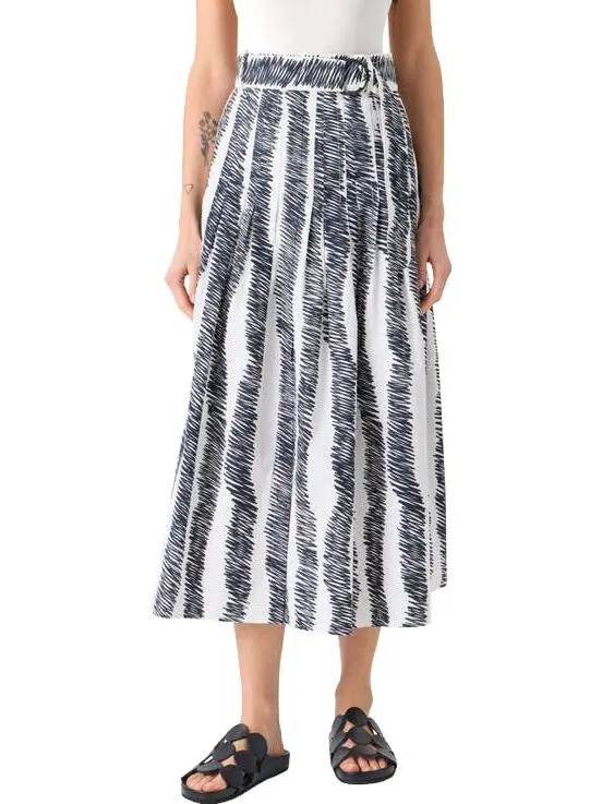 Akris Scribble Print Pleated Cotton Poplin Midi Skirt - Cream-black