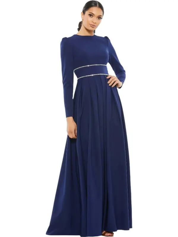 Mac Duggal A-line Rhinestone Waist Evening Gown - Midnight