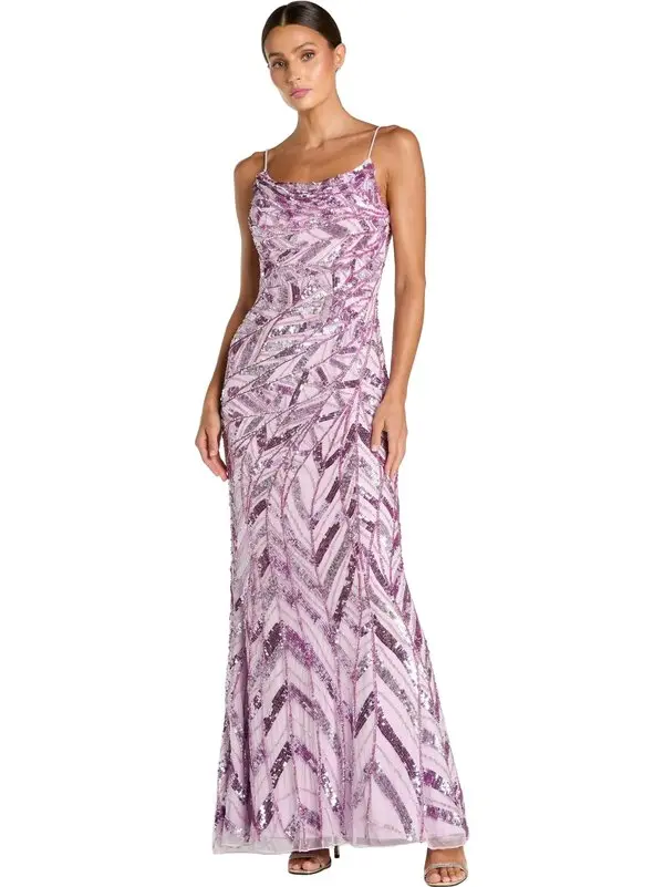 Mac Duggal Embellished Cowl Back Gown - Lilac