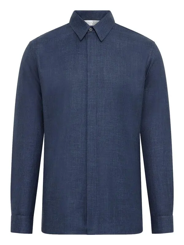 Gabriela Hearst Nicolas Shirt In Virgin Wool Silk With Linen - Denim