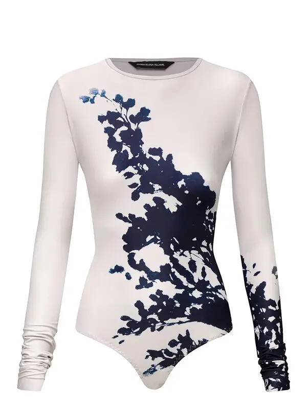 MARIA ELENA VILLAMIL Long Sleeve Bodysuit With Floral Print - Ivory