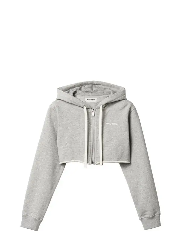 Miu Miu Cropped Hoodie Jacket - Grey
