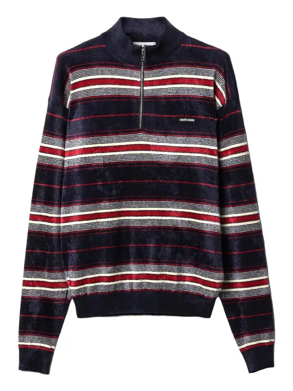 Miu Miu Half-zipper Chenille Sweater - Navy
