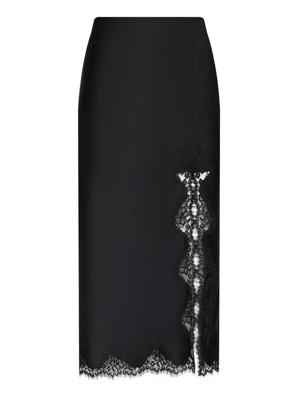 L'Agence Silk Lace Midi Skirt - Black