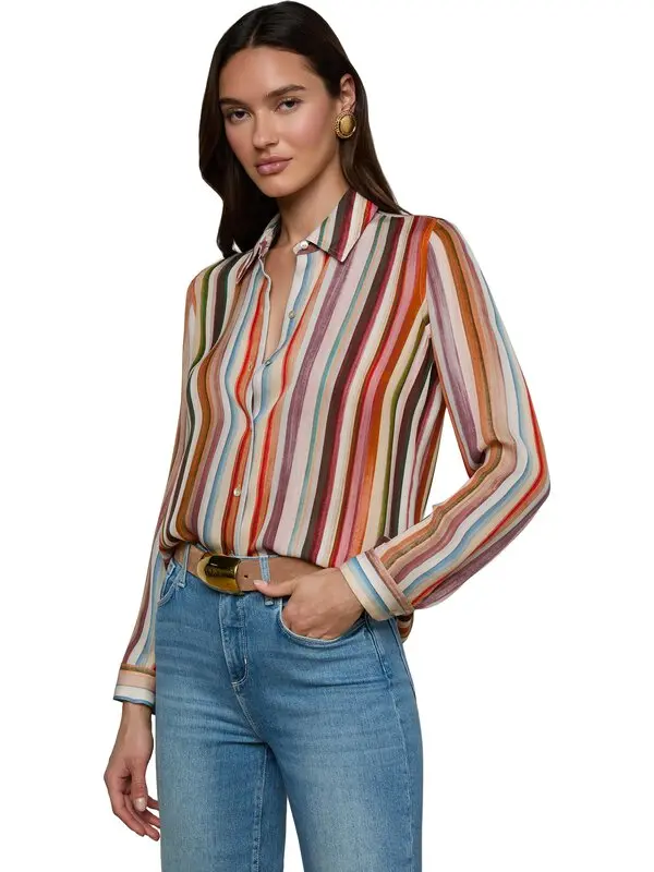 L'Agence Nina Silk Blouse - Multi Watercolor Stripe