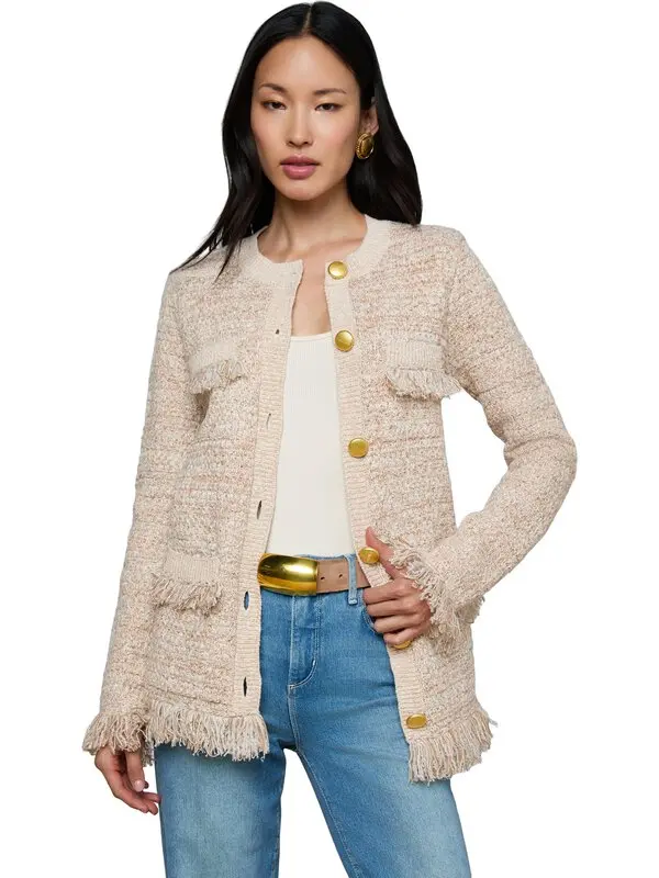 L'Agence Kastoria Fringe Cardigan - Natural Multi Boucle