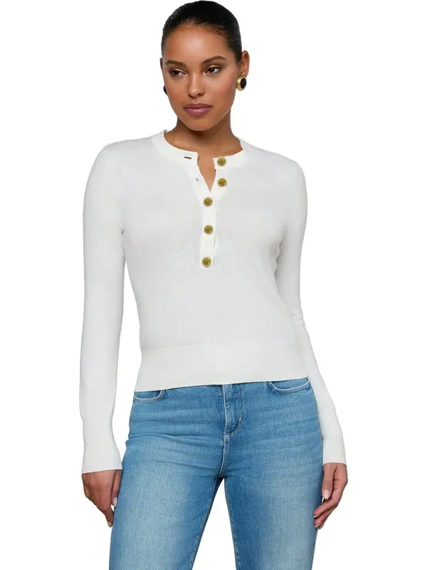 L'Agence Ronda Knit Henley Top - Ivory/gold