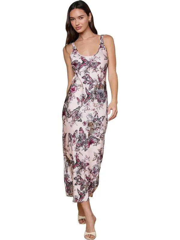 L'Agence Akiya Satin Maxi Dress - Light Nectar Pink Multi Large Butterfly Jungle