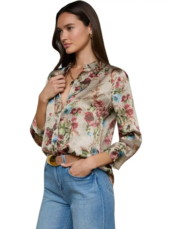 L'Agence Dani Silk Blouse Top - Multi Floral Tapestry